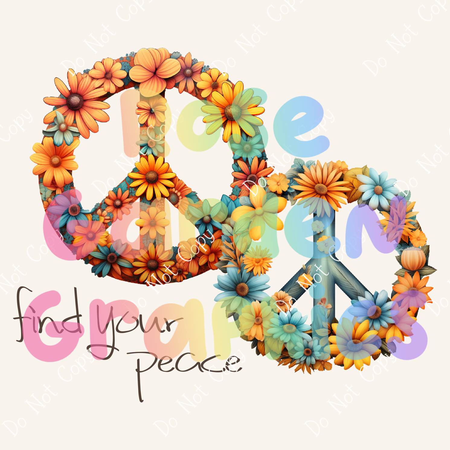 Floral Peace Signs "Find Your Peace" PNG – Rose Garden Graphics