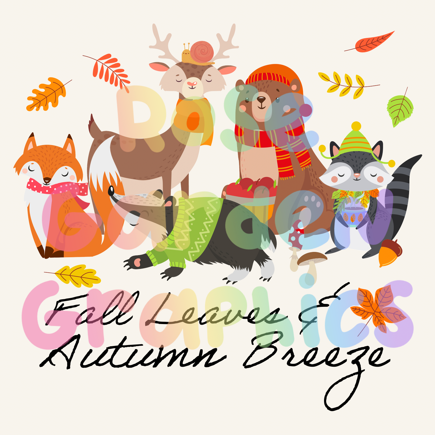 Autumn Animals "Fall Leaves & Autumn Breeze" PNG – Rose Garden Graphics