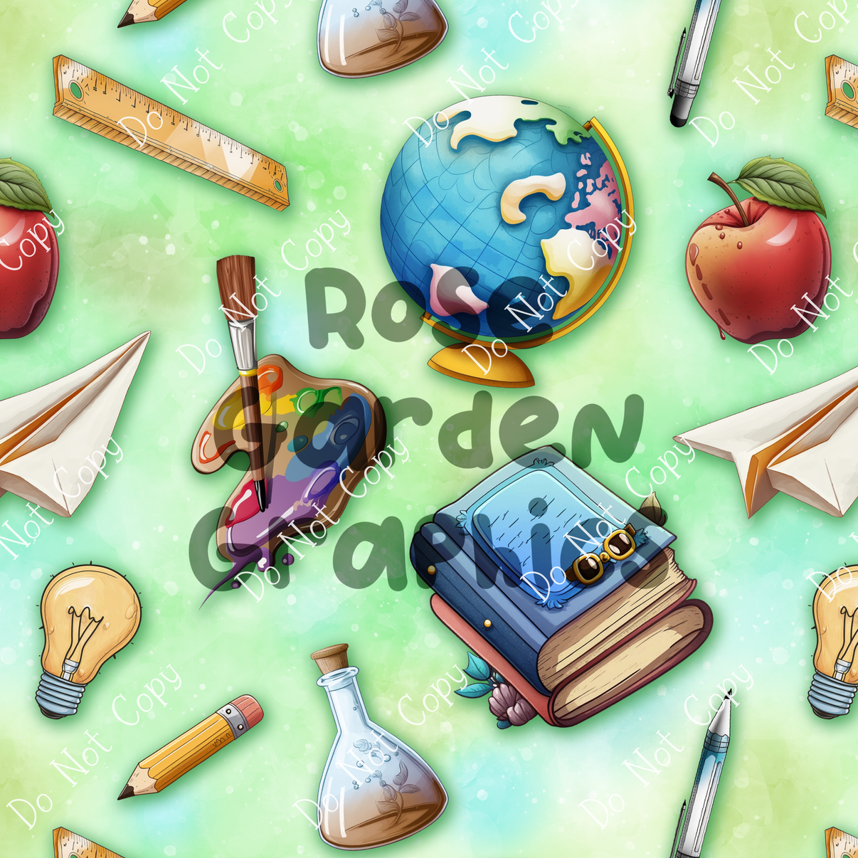 Watercolor School Supplies Seamless Image – Rose Garden Graphics