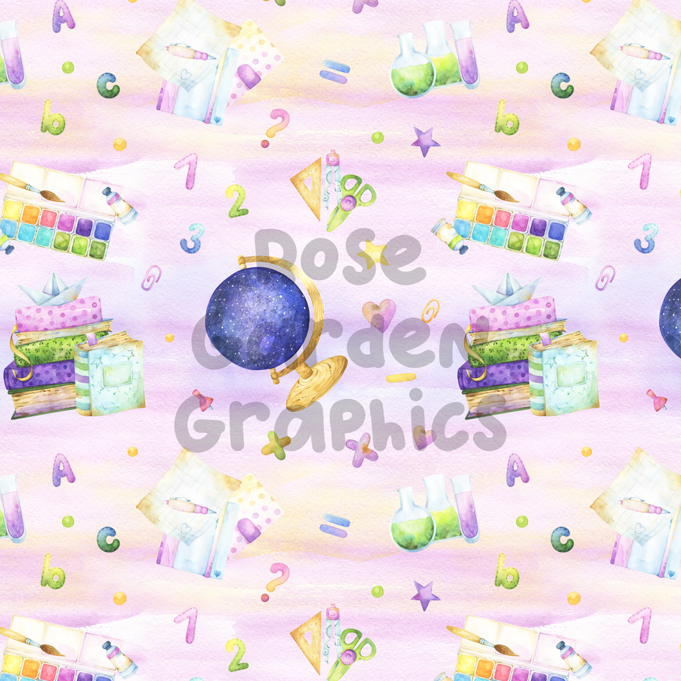 Girly School Subjects Seamless Image – Rose Garden Graphics