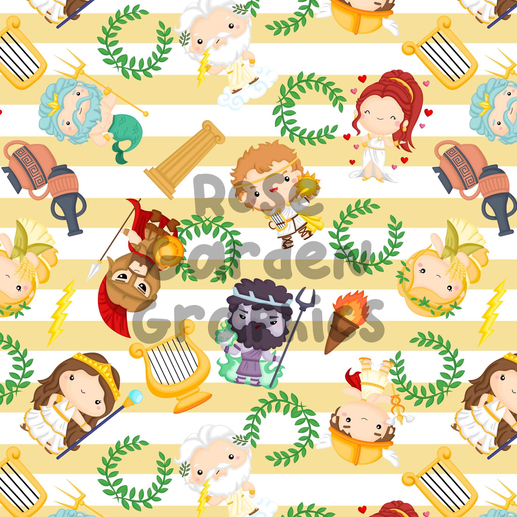 Greek Gods and Goddesses Seamless Image – Rose Garden Graphics