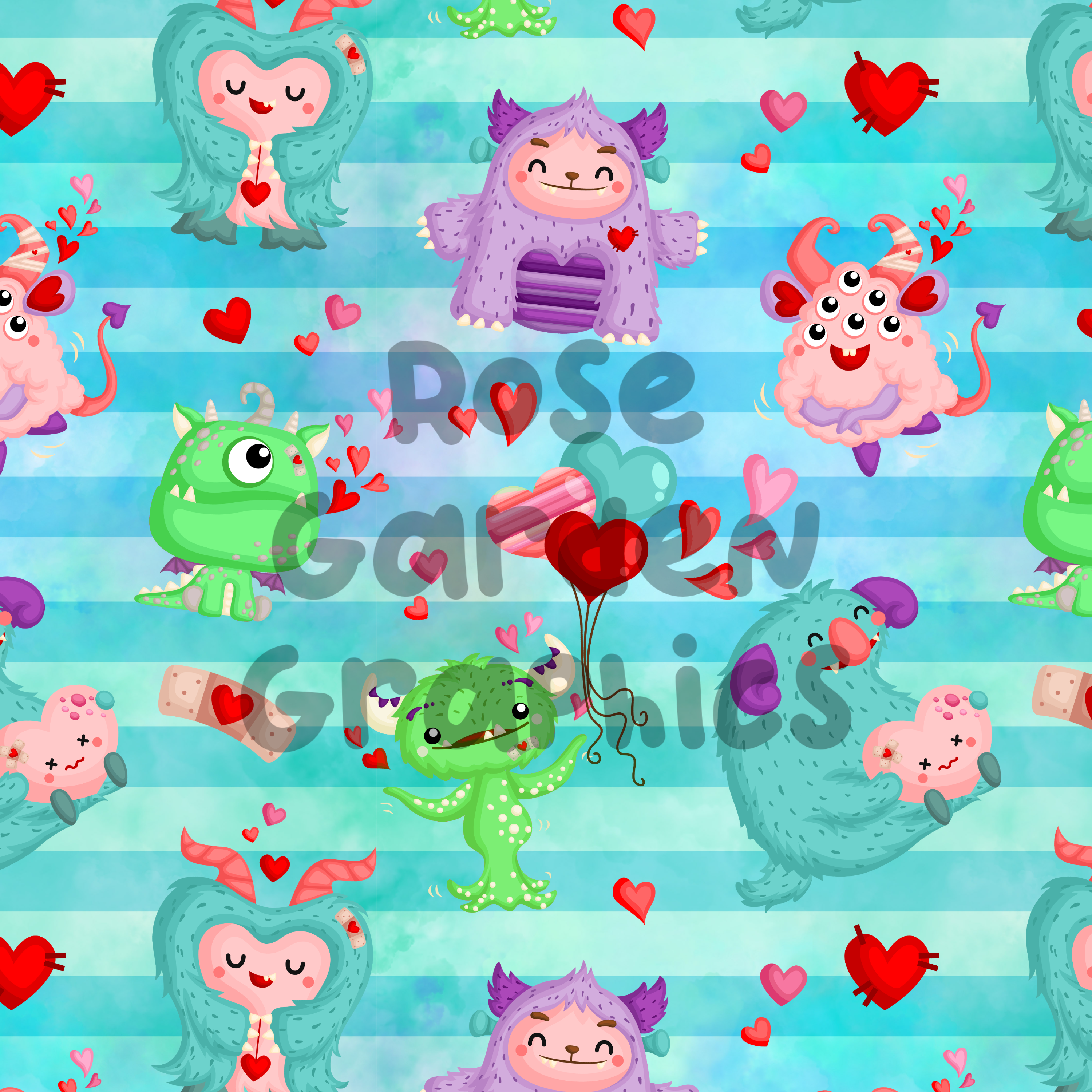 Valentines Monsters Seamless Image – Rose Garden Graphics